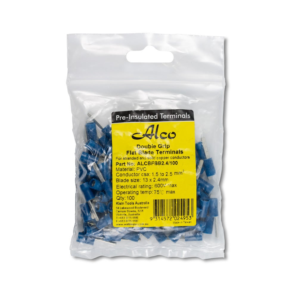 Crimp Terminal Pre-Insulated Flat Blade Width 2.4mm x Length 13mm 1.5-2 ...