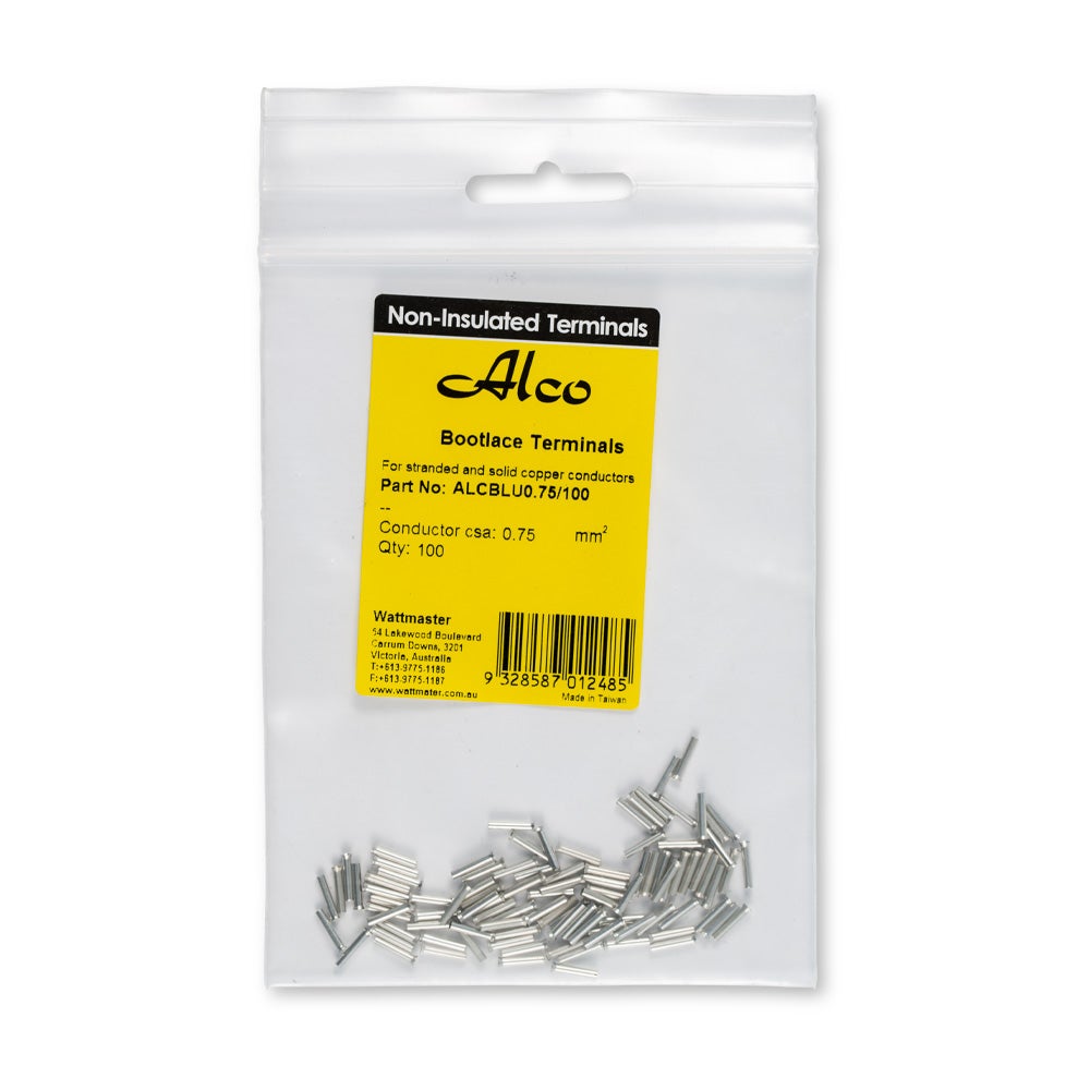 Bootlace Terminal Non-Insulated 0.75mm² 100 Pack | Alco