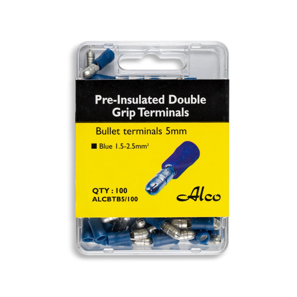 Crimp Terminal Pre-Insulated Bullet 5mm 1.5-2.5mm² Blue 100 Pack | Alco