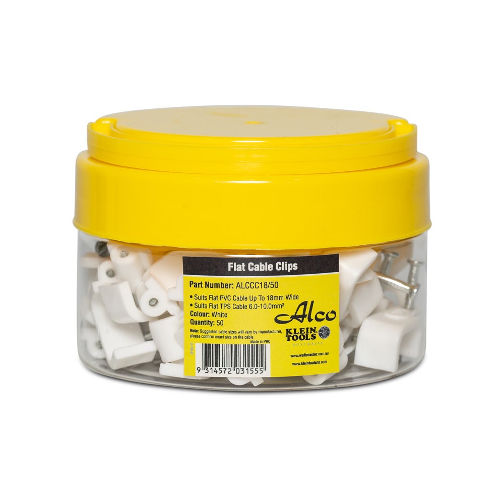 Cable Clip Flat Polyethylene Width-18MM White 50 Pack | Alco