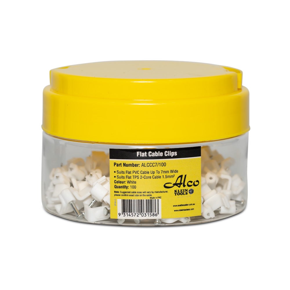 Cable Clip Flat Polyethylene Width-7MM White 100 Pack | Alco