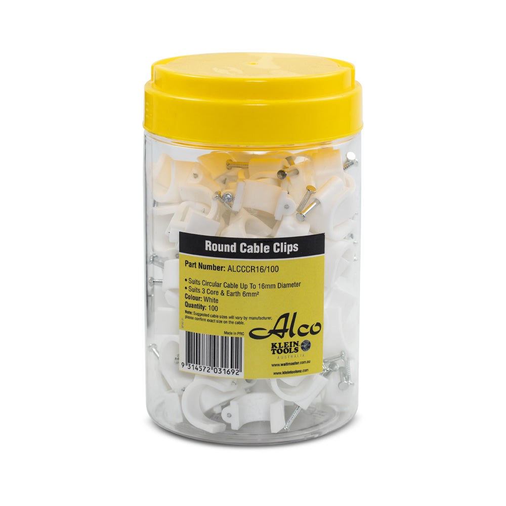 Cable Clip Round Polyethylene Diameter-16mm White 100 Pack | Alco