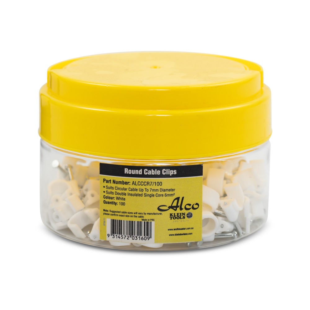 Cable Clip Round Polyethylene Diameter-7MM White 100 Pack | Alco