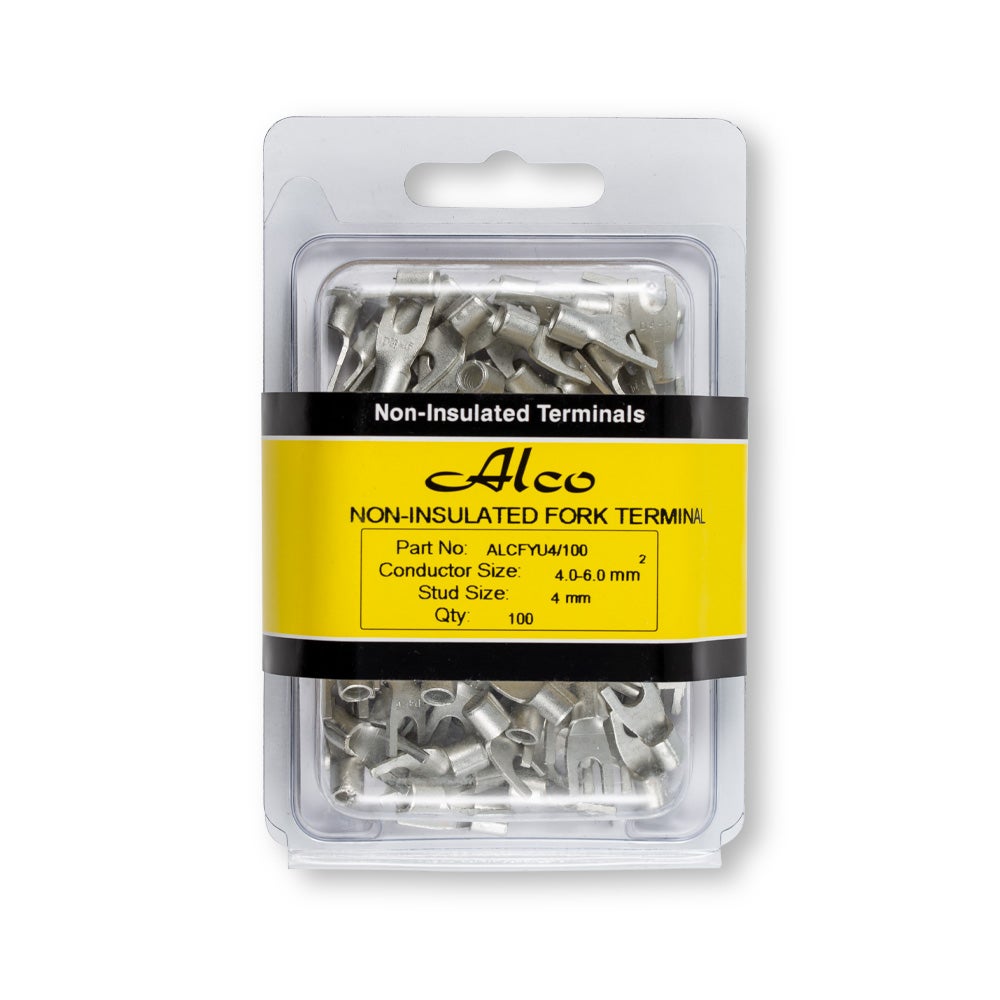 Crimp Terminal Non Insulated Fork 4mm Cable 4 6mm² 100 Pack Alco