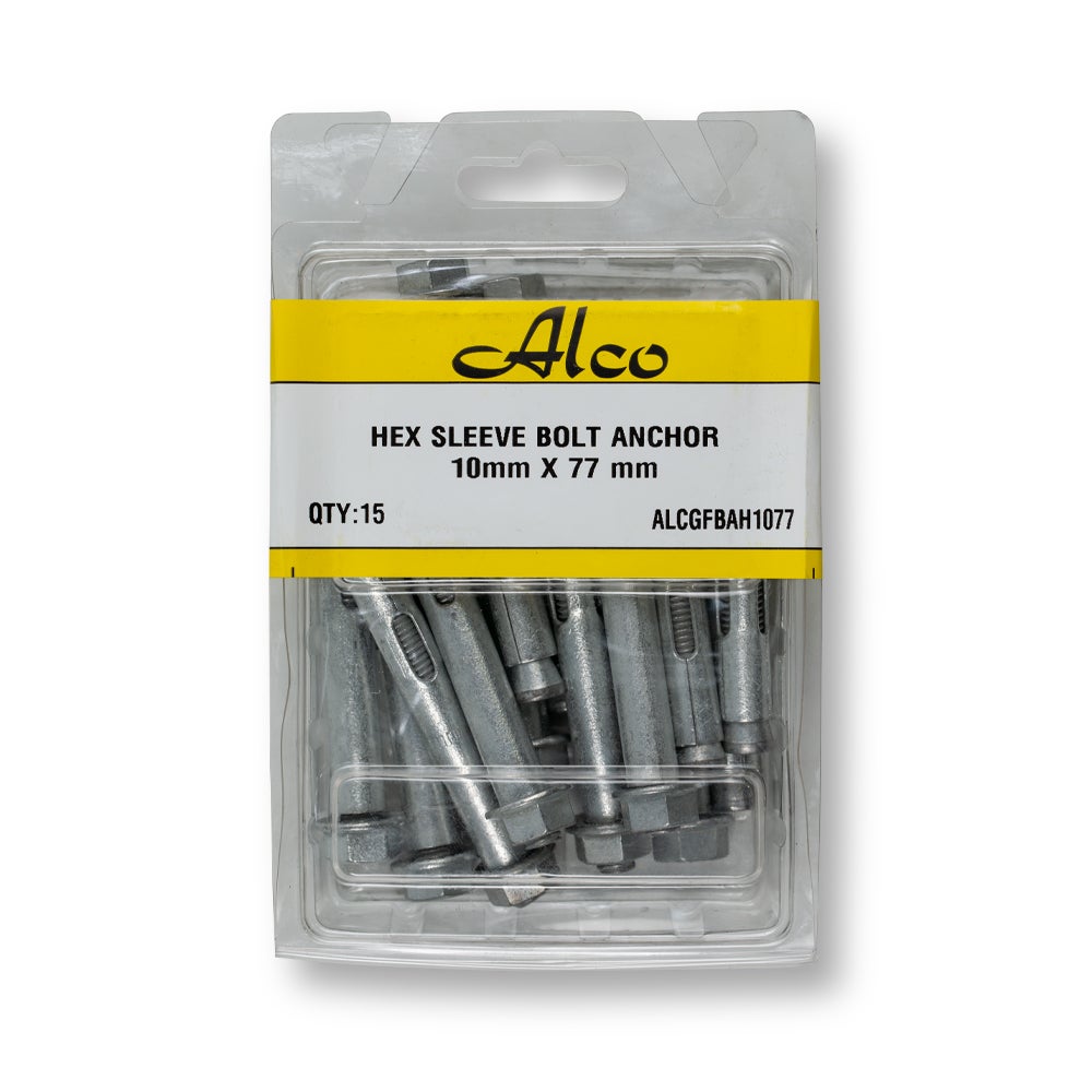 Hexagonal Head Sleeve Bolt Anchor Mechically Galvanised 10mm x Length 77mm | Alco