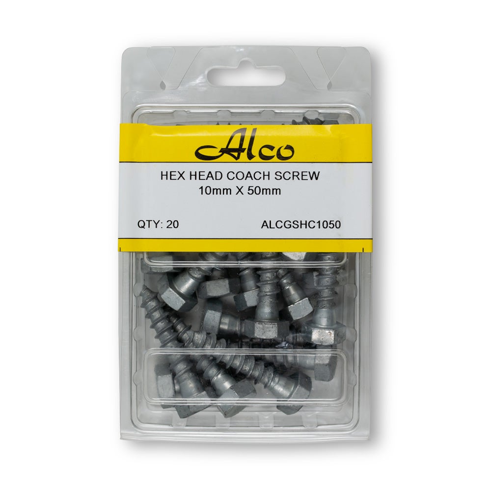 Timber Coach Screw Hexagonal Head Galvanised 10mm x Length 50mm | Alco