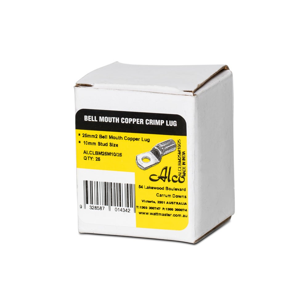 Crimp Lug Copper Bell Mouth Non-Insulated 25mm² M10 Stud | Alco