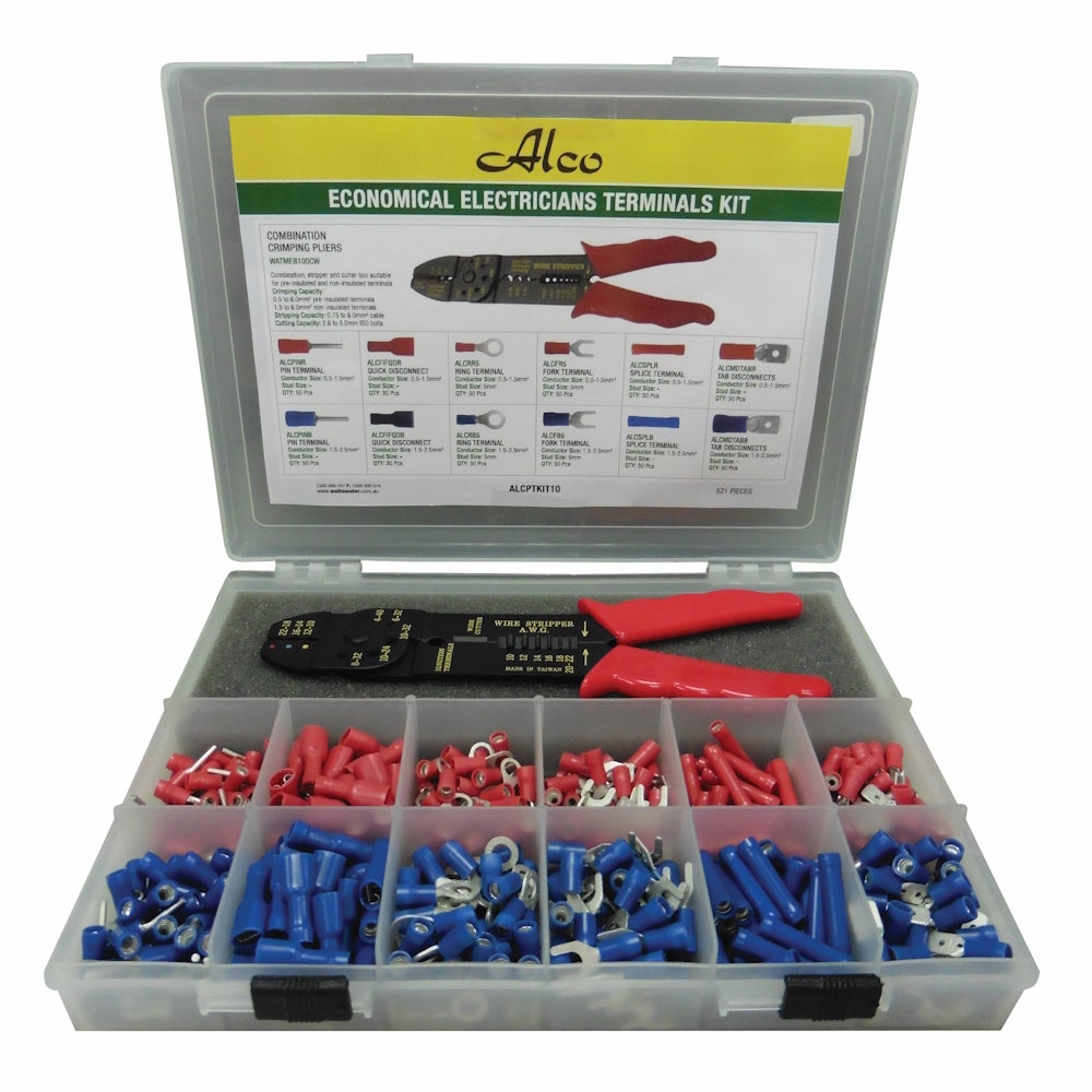 Electricians Crimp Terminal Economy Kit With Crimper 521 Pieces | Alco